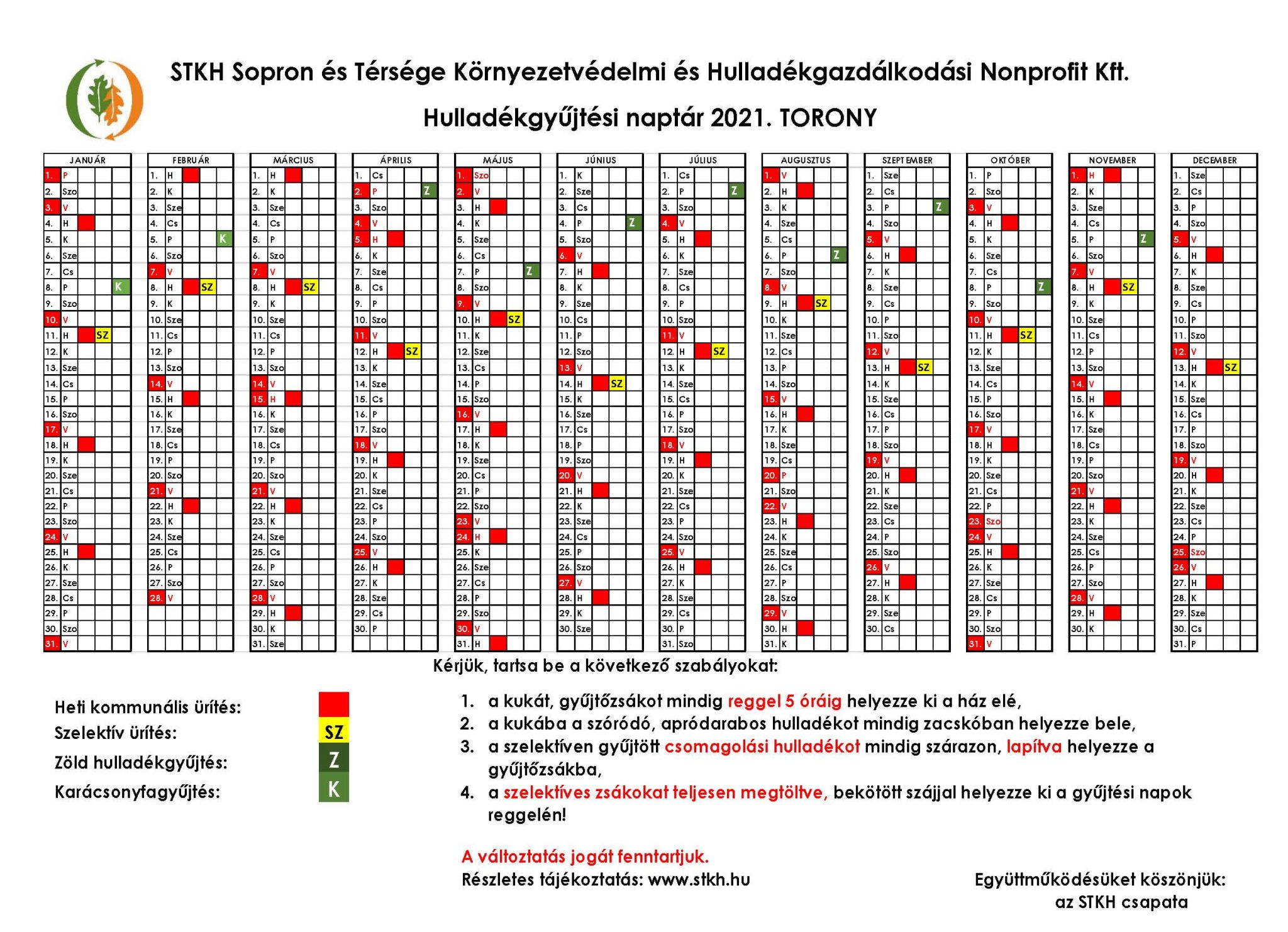 Hulladékgyűjtési naptár 2021. - Torony Község Weboldala